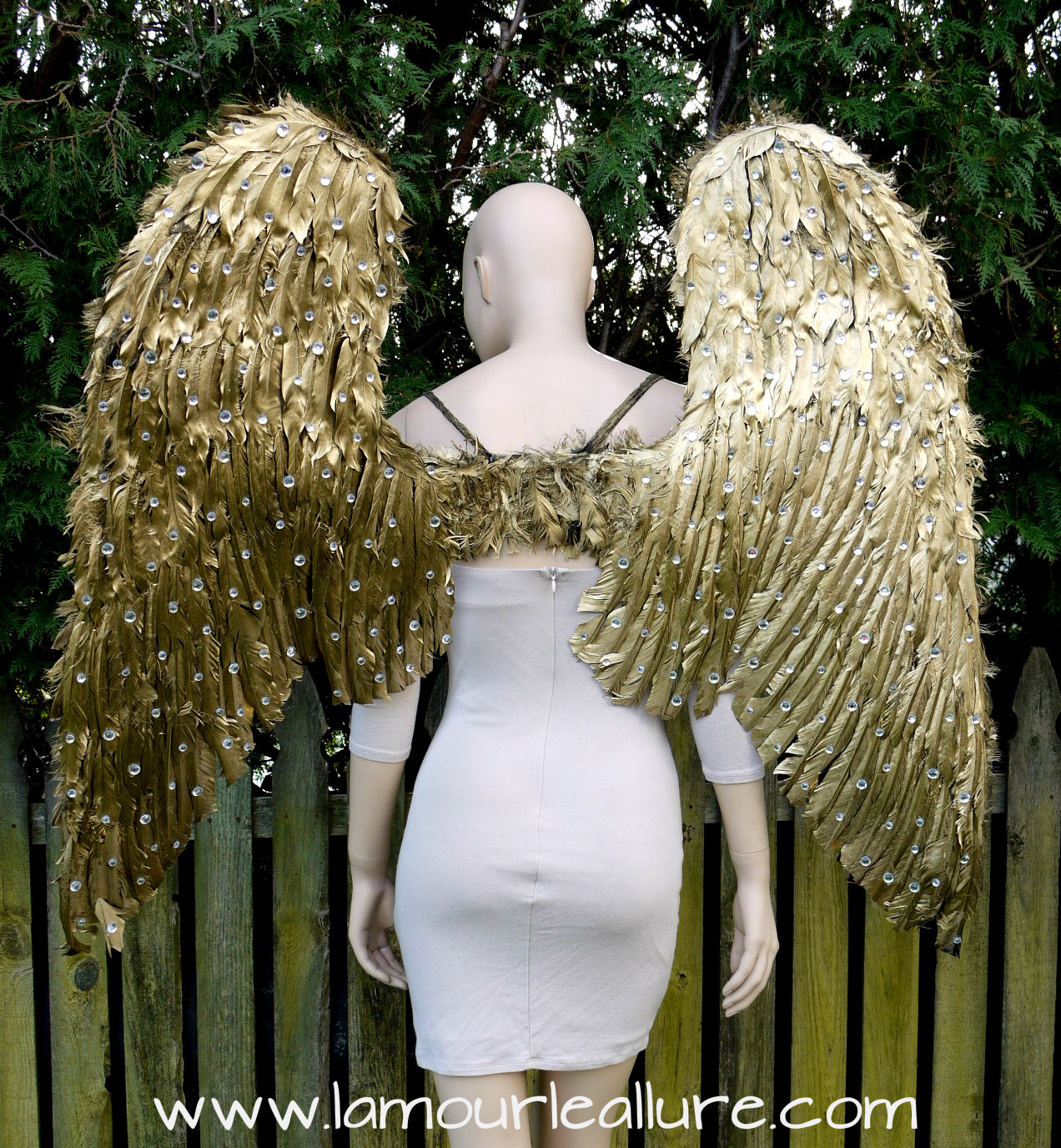 Extra Large Rhinestone Gold Angel Wings Cosplay Dance Costume Rave Bra