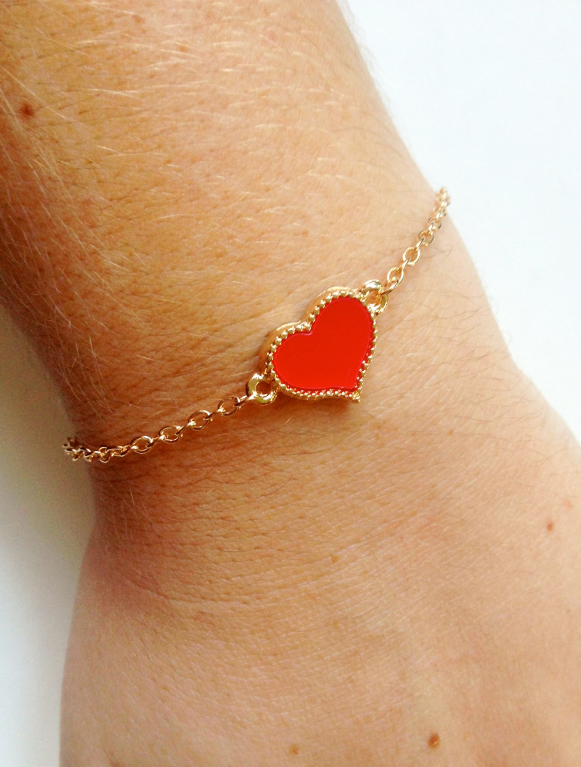 Tiny Gold and Red Heart Bracelet on Storenvy