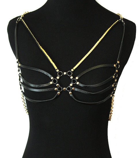 Black Leather Breast Body Chain on Storenvy