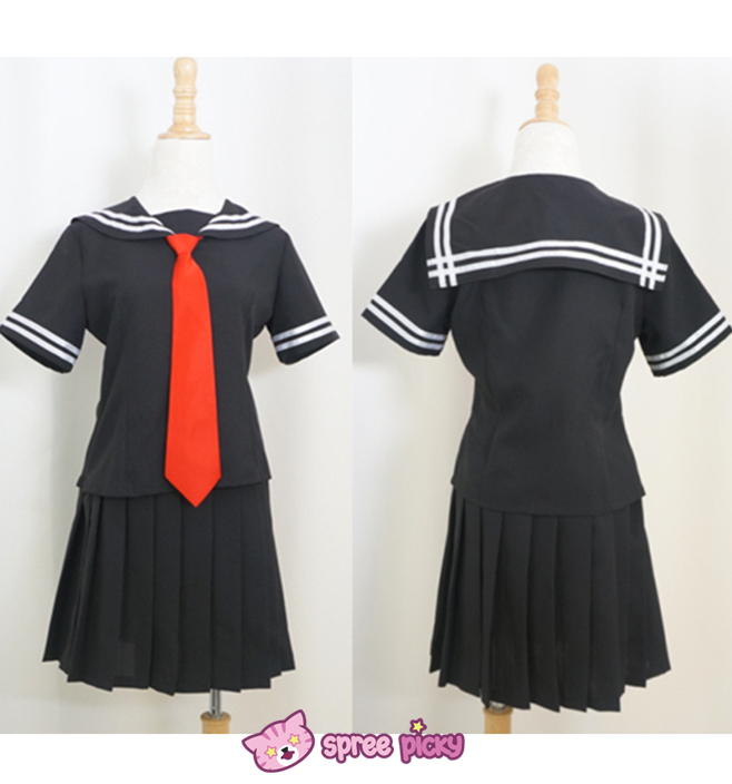 [Set] Sailor Collar School Black Uniform Suit with Red Tie SP140987 ...