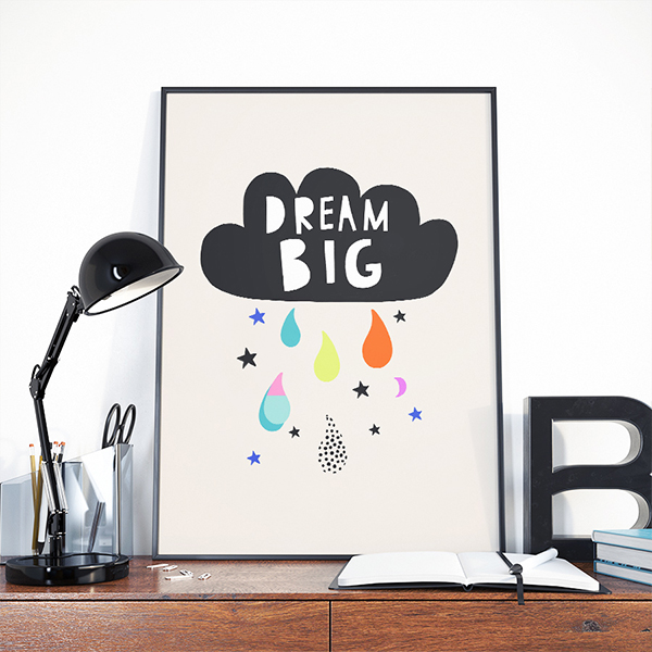 Dream Big, children, nursery, kids, digital, illustration, art print on ...