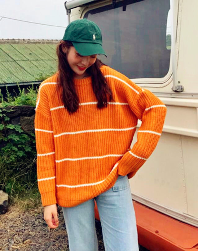 Casual Orange Striped Knit Sweater on Storenvy