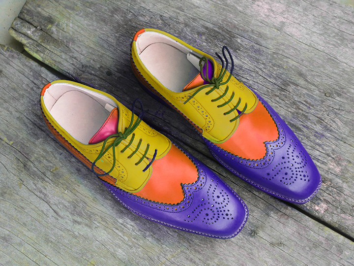 Handmade Multi Color Leather Shoes, Dress Leather Shoes Yellow Orange ...
