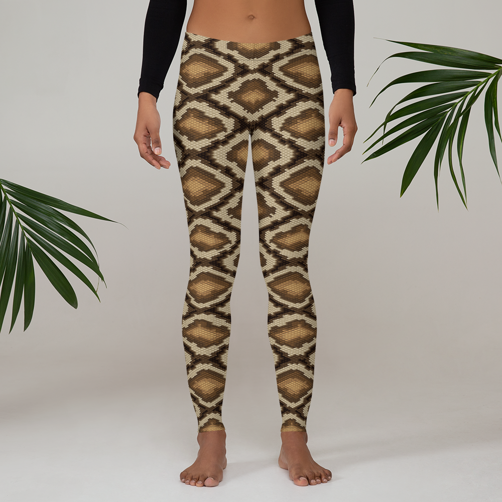 Python Snake Skin Patterned Leggings - Snake Skin Print Yoga Pants ...