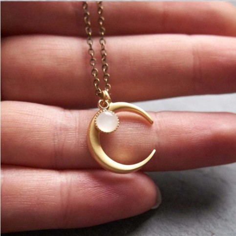 Crescent Moon Moonstone Chain Necklace on Storenvy
