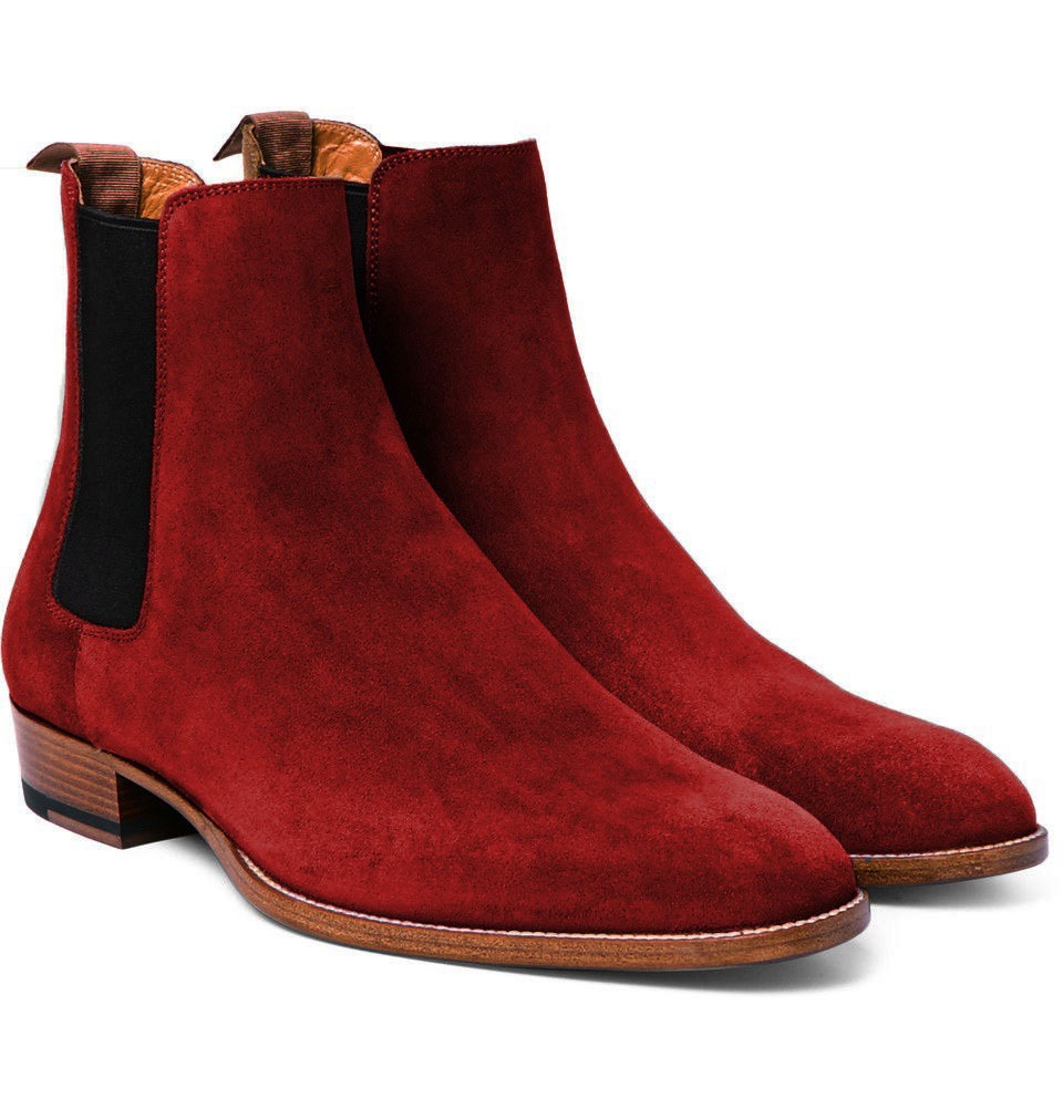 Handmade Men Red Suede Chelsea Boot, New Ankle Boot on Storenvy